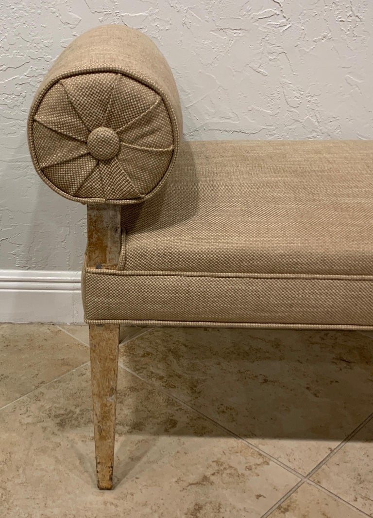 Pair of Rolled Arm Benches with Tapered Silver Leafed Legs at 1stDibs