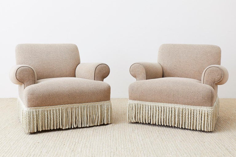 Pair of Rolled Arm Club or Armchairs with Bullion Fringe at 1stDibs ...