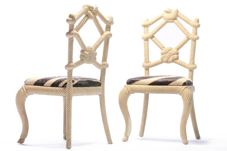 Pair of Rope Chairs from Viceroy Miami with Zebra Hide Upholstered ...