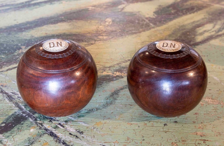 Pair of Rosewood Balls with Initials and Carved Decoration For Sale at ...