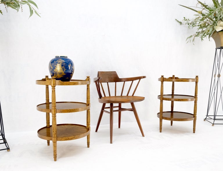 Pair of Round 3 Tier Etagere Style Light Burl Walnut Wood End Tables ...