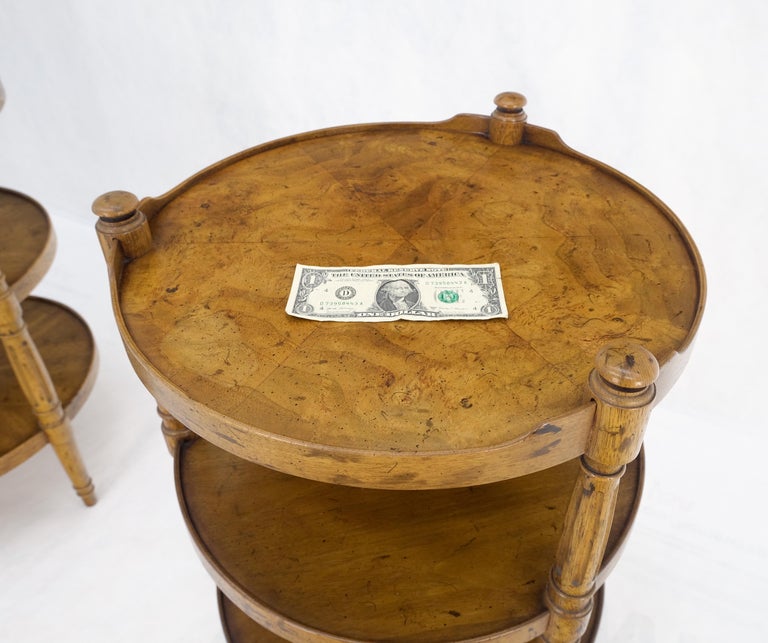 Pair of Round 3 Tier Etagere Style Light Burl Walnut Wood End Tables ...