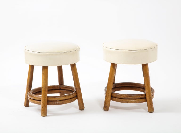 Pair of Round Bamboo Stools, USA 1960's For Sale at 1stDibs