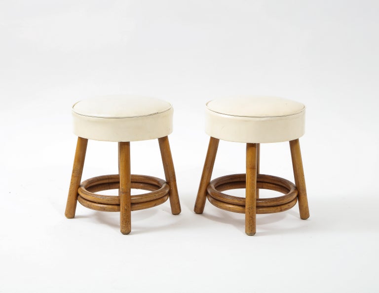 Pair of Round Bamboo Stools, USA 1960's For Sale at 1stDibs