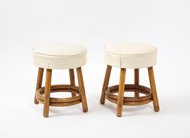 Pair of Round Bamboo Stools, USA 1960's For Sale at 1stDibs