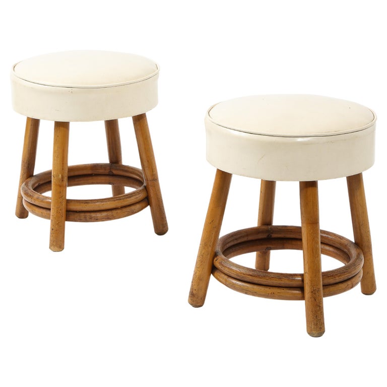 Pair of Round Bamboo Stools, USA 1960's For Sale at 1stDibs
