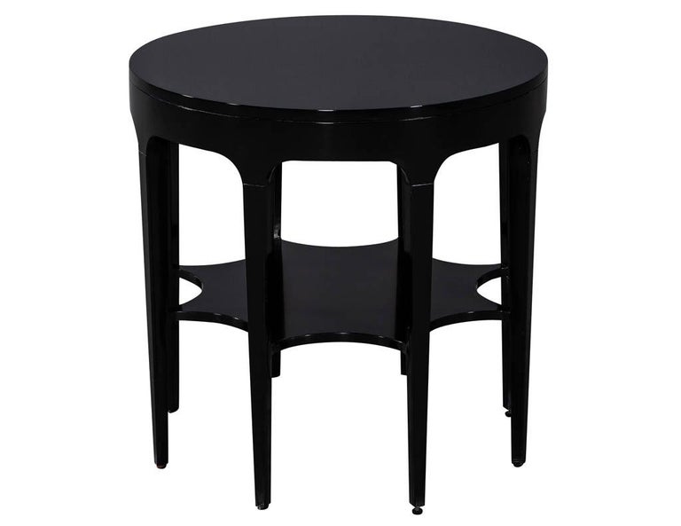 Pair of Round Black Modern Star Carved 2-Tier Side Tables at 1stDibs