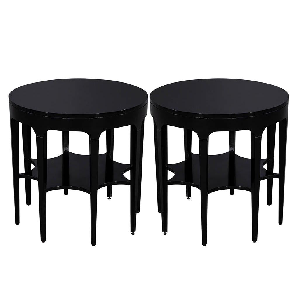 Pair of Round Black Modern Star Carved 2-Tier Side Tables at 1stDibs