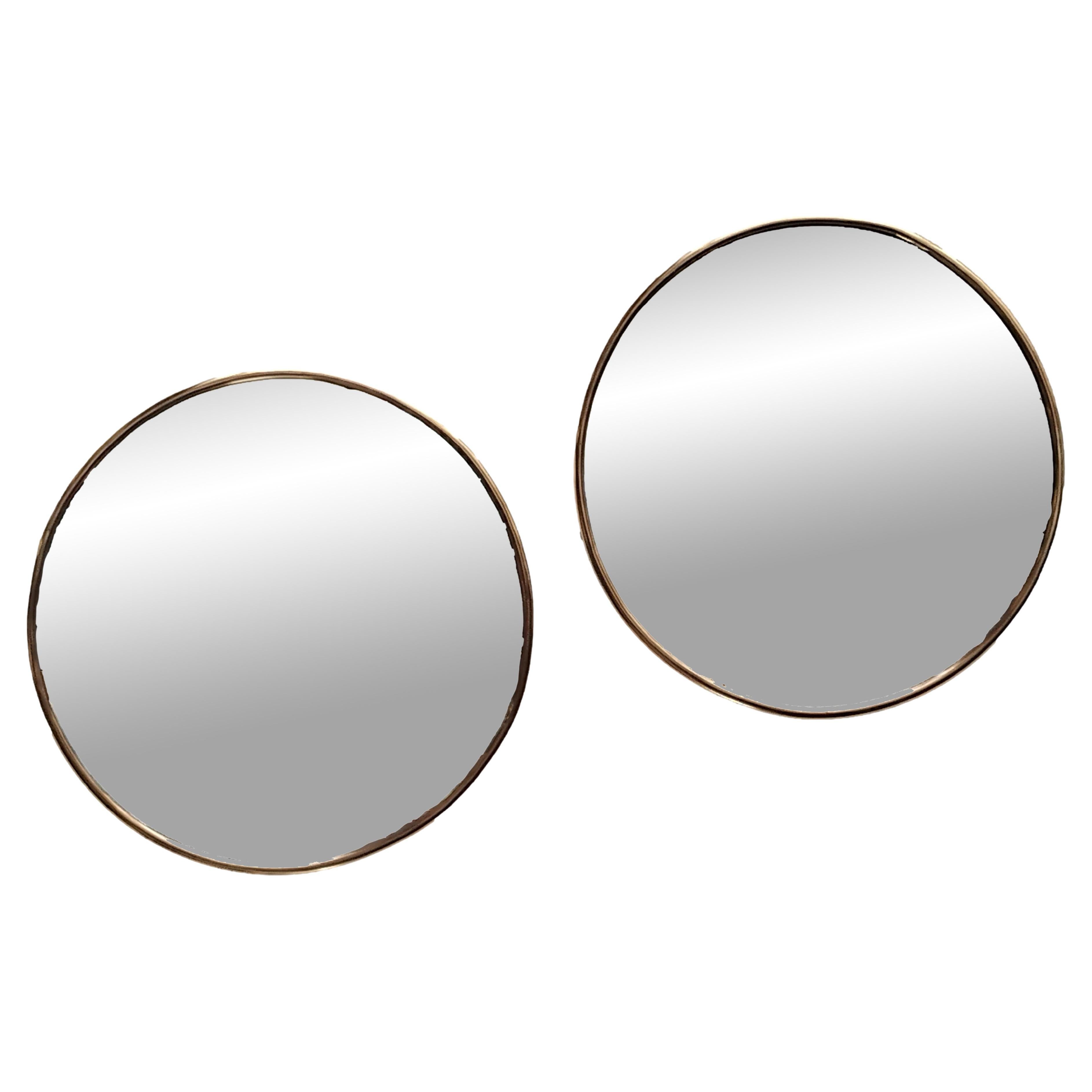 Pair of Round Brass Wall Mirrors, Italy 1960s For Sale at 1stDibs