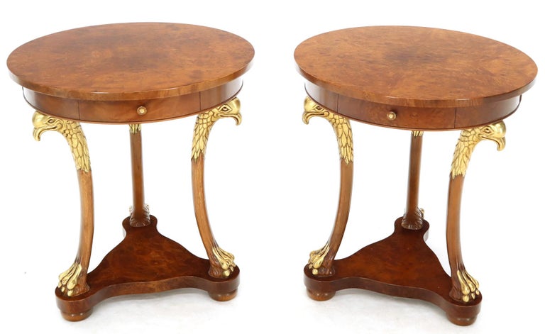 Pair of Round Burl Wood French Empire Gold Gilt Carved Eagles Stands ...