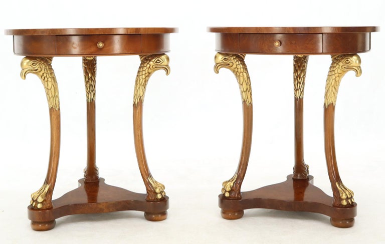 Pair of Round Burl Wood French Empire Gold Gilt Carved Eagles Stands ...