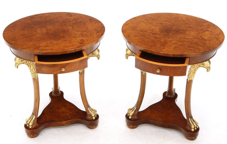 Pair of Round Burl Wood French Empire Gold Gilt Carved Eagles Stands ...