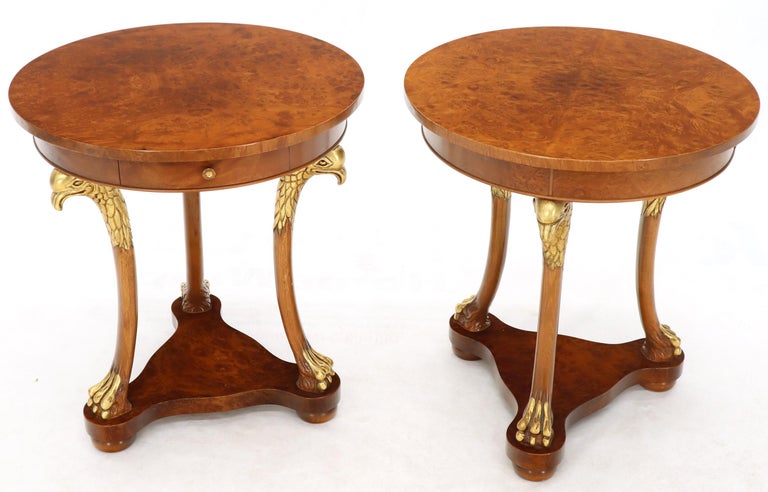 Pair of Round Burl Wood French Empire Gold Gilt Carved Eagles Stands ...