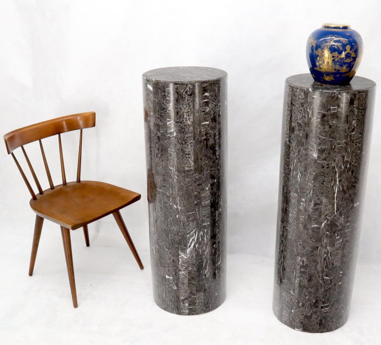 Pair of Round Cylinder Shape Tessellated Stone Tile Columns Pedestals ...