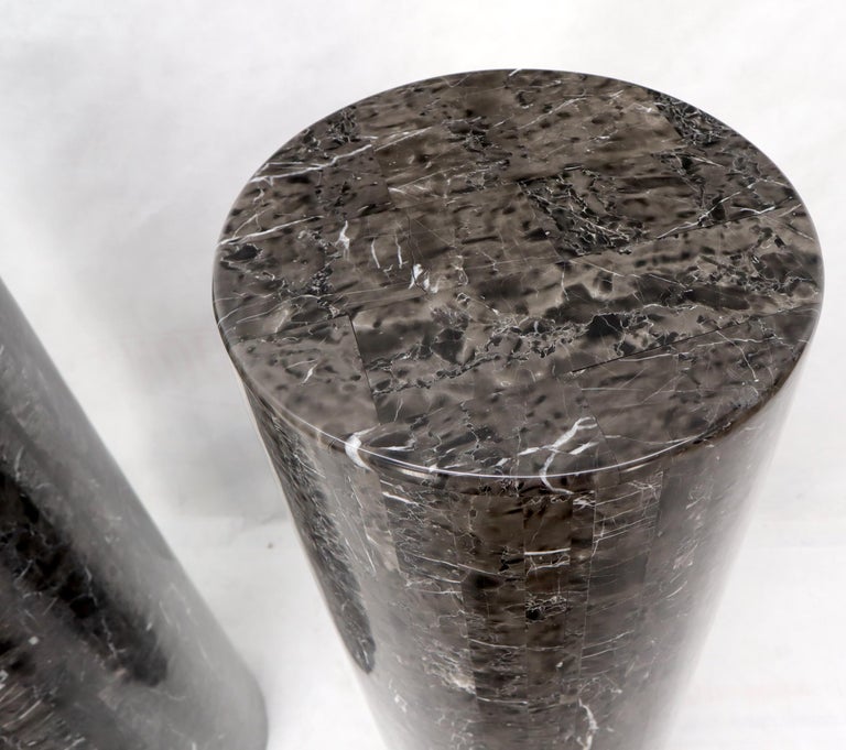 Pair of Round Cylinder Shape Tessellated Stone Tile Columns Pedestals ...