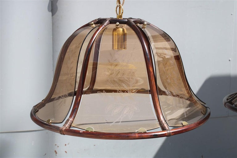 Pair of Round Dome Chandeliers Bamboo Glass Decorated with Leaves ...