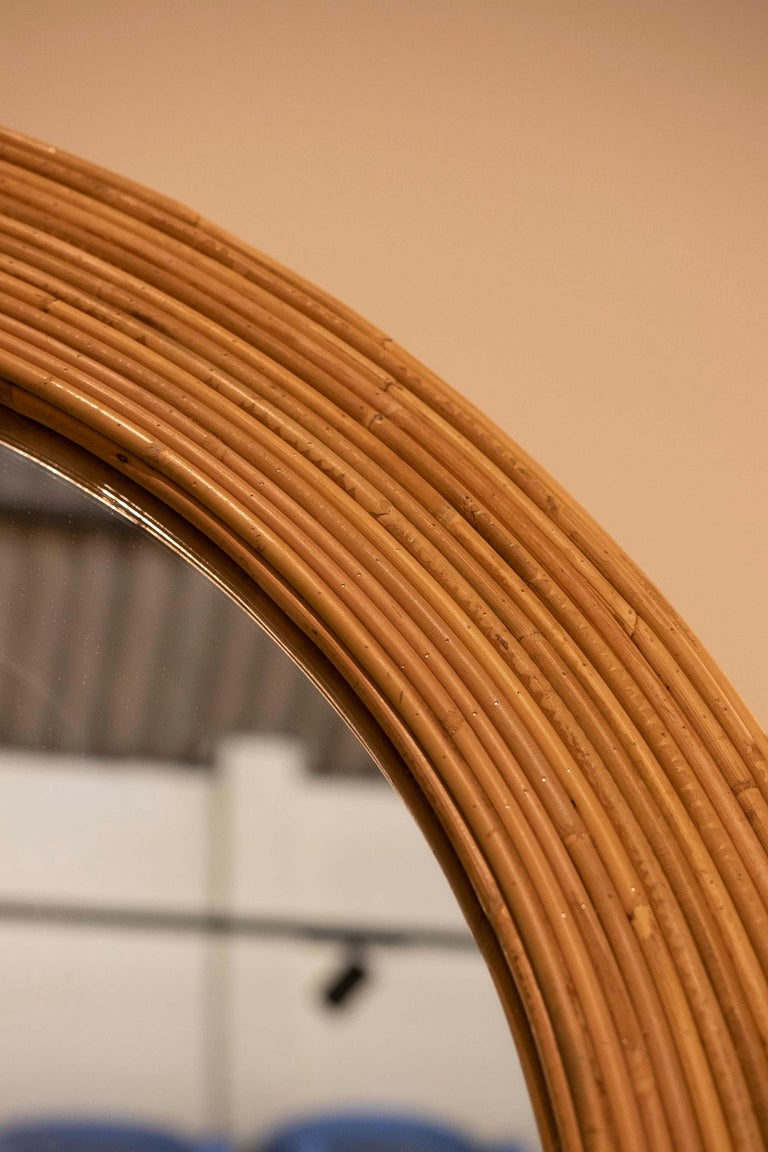 Pair of Round Handmade Wicker Wall Mirrors For Sale at 1stDibs