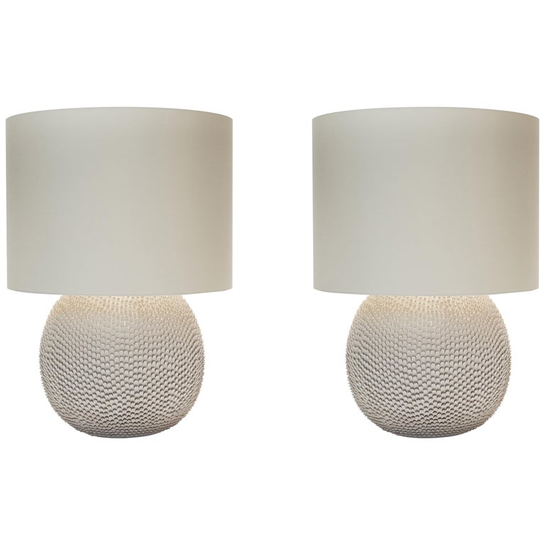 Pair of Round Modern Ceramic Table Lamps at 1stDibs