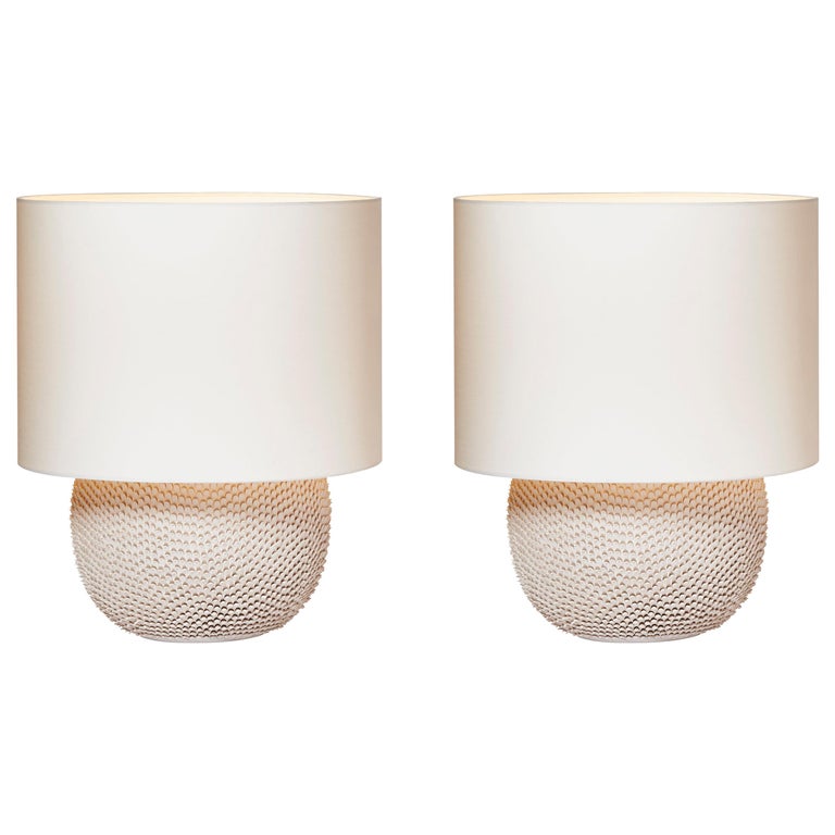 Pair of Round Modern Ceramic Table Lamps at 1stDibs