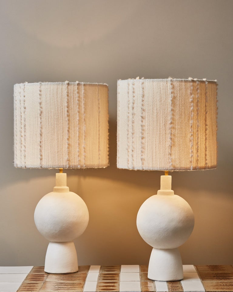 Pair of Round Plaster Table Lamps at 1stDibs