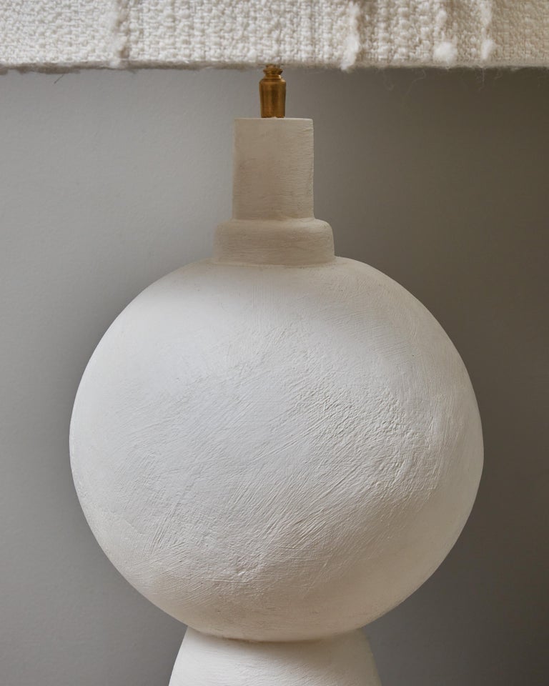 Pair of Round Plaster Table Lamps at 1stDibs