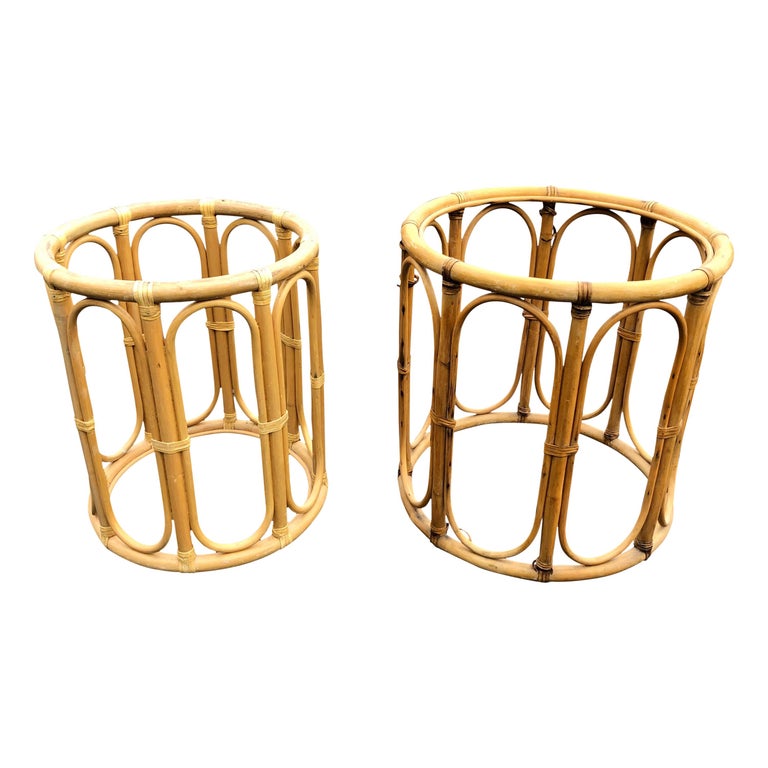 Pair of Boho Chic Round Rattan Tables Bases at 1stDibs