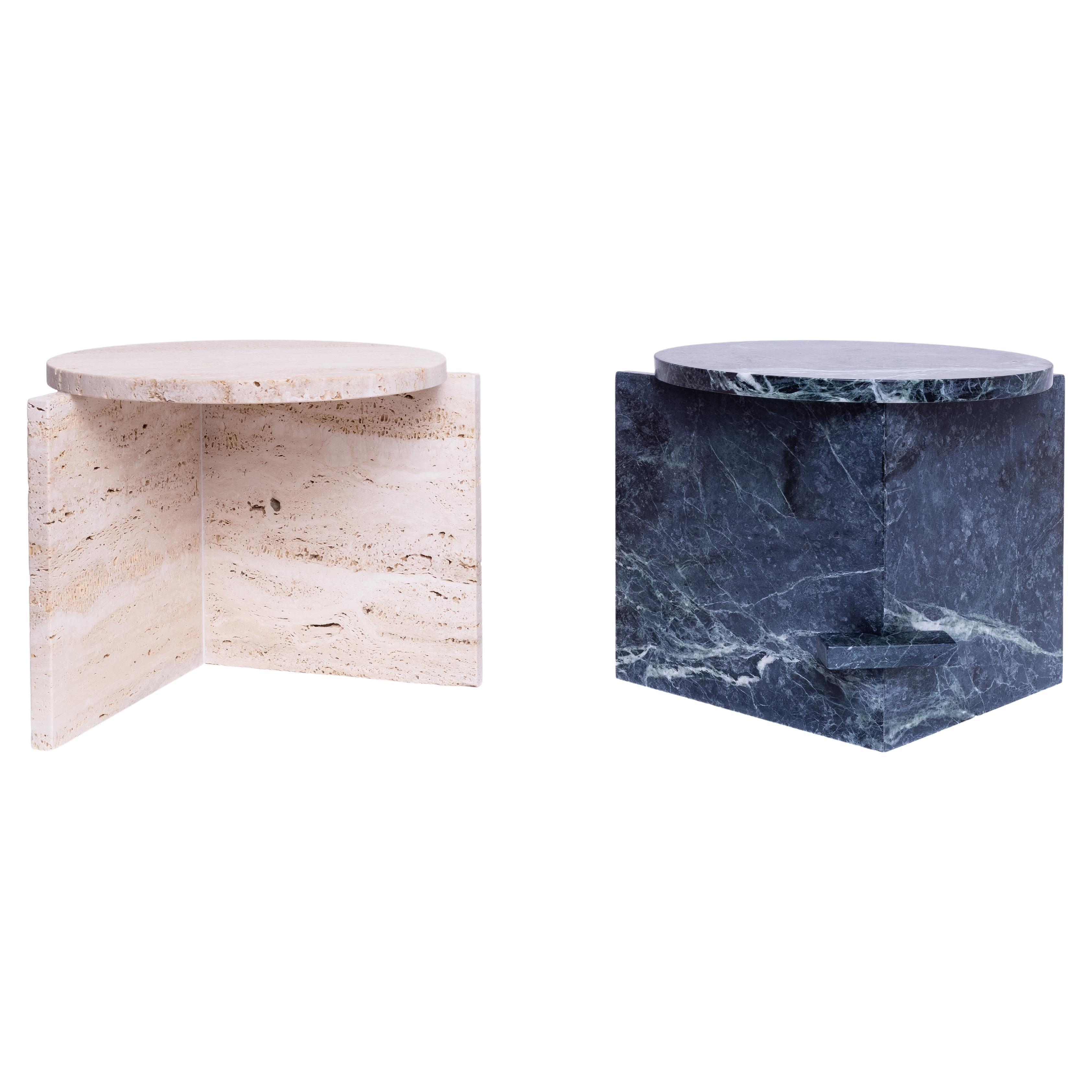 Contemporary Minimal Round Side Table 3 Legs in Travertine Stone ...