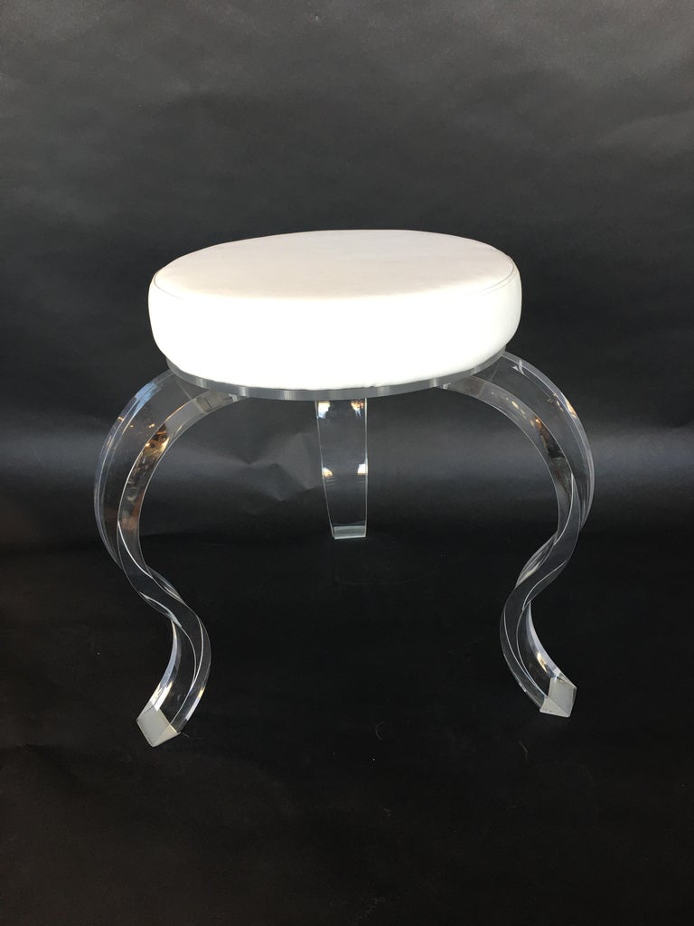 Pair of Round Stools with Lucite Legs For Sale at 1stDibs
