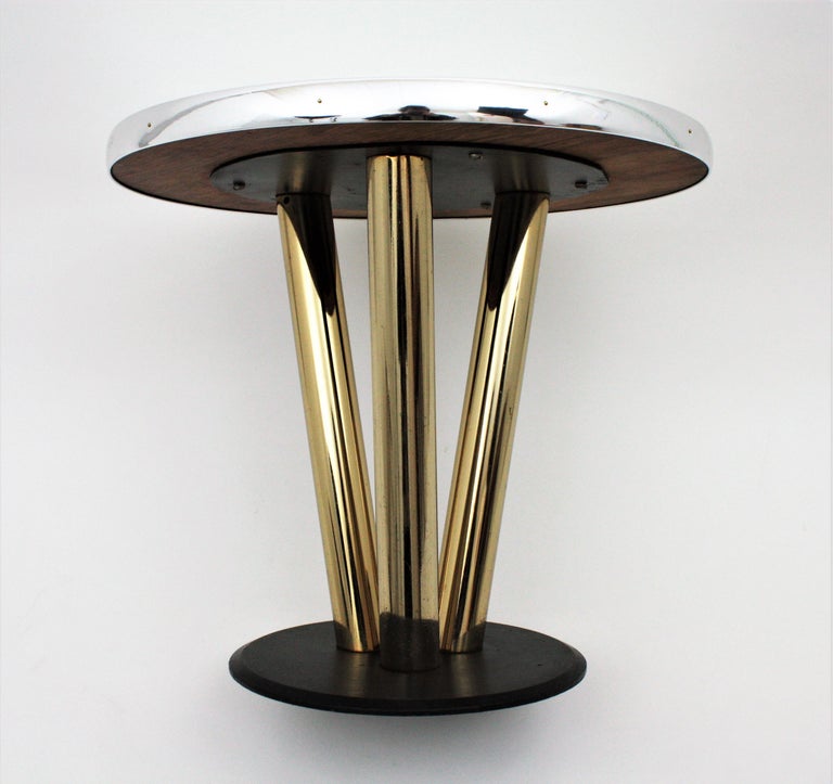Pair of Round Side Tables in Brass, Mirror and Black Lacquer For Sale ...