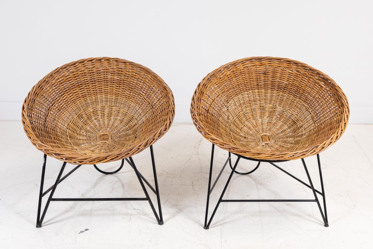 Pair of Rounded Basket Chairs with Iron Frame at 1stDibs