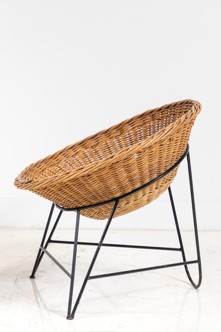 Pair of Rounded Basket Chairs with Iron Frame at 1stDibs