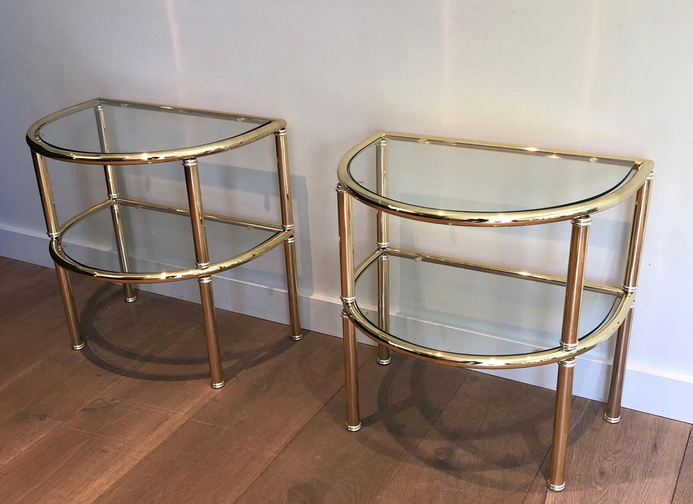 Pair of Rounded Brass and Silvered Side Tables For Sale at 1stDibs