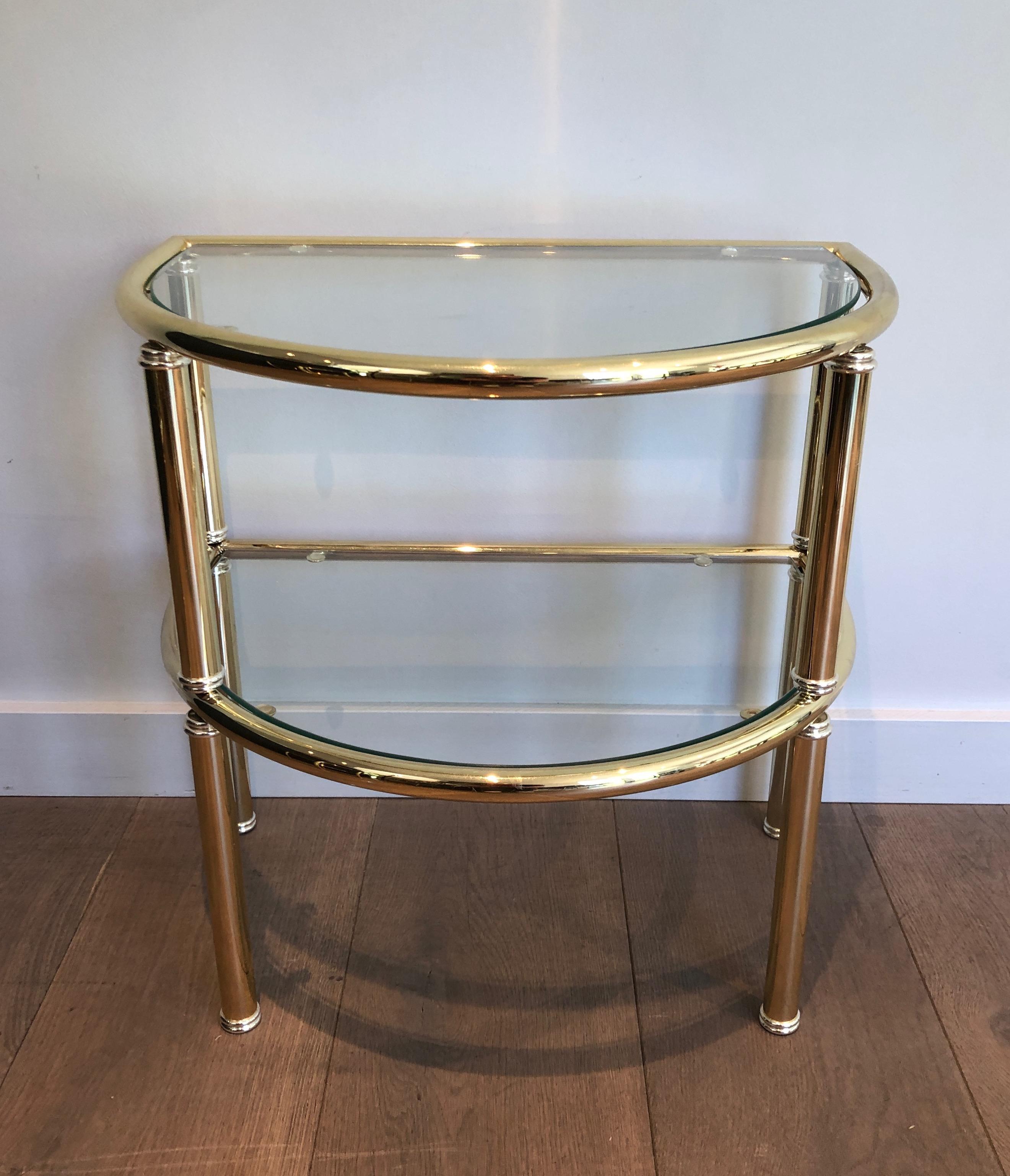 Pair of Rounded Brass and Silvered Side Tables For Sale at 1stDibs