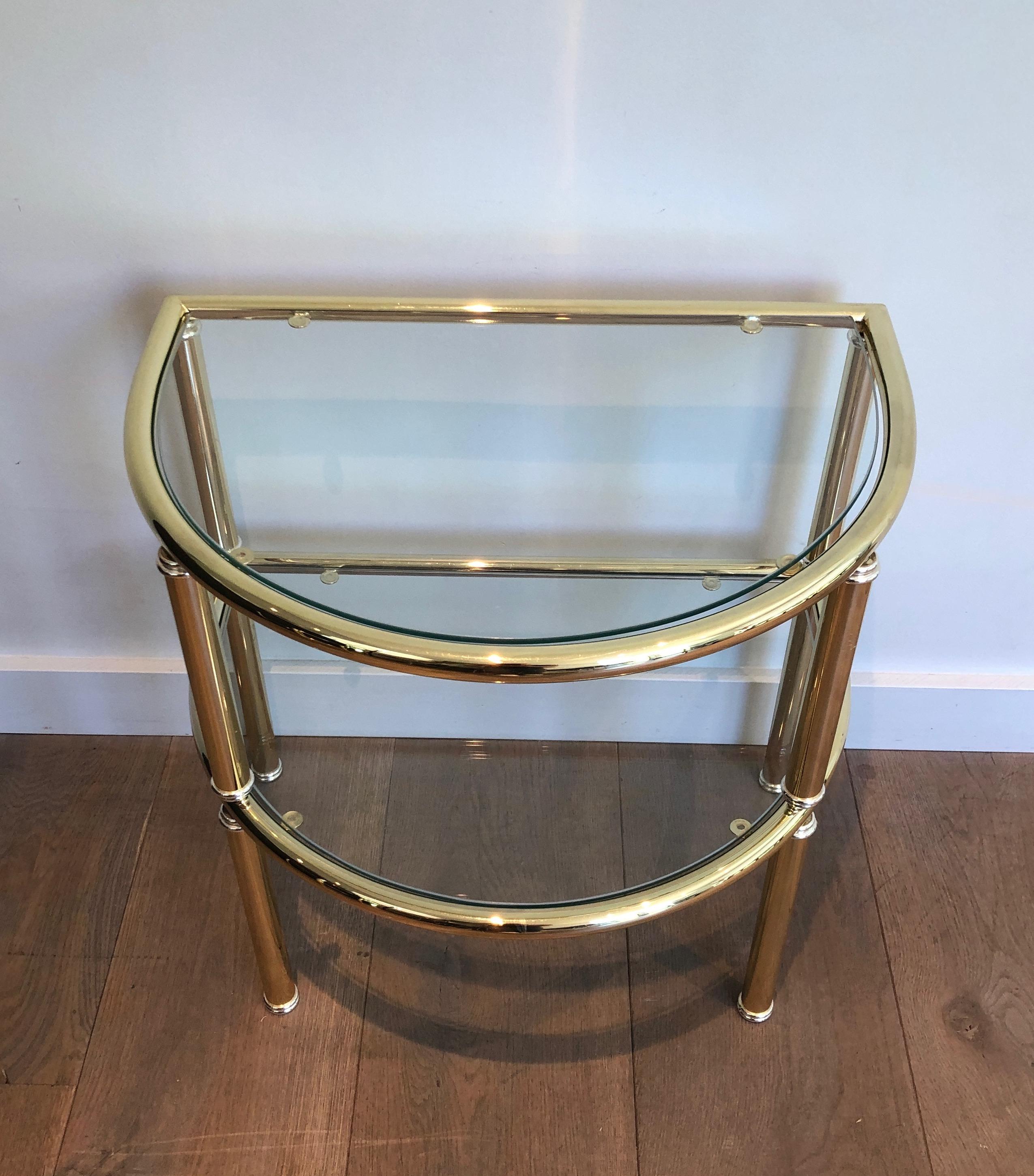 Pair of Rounded Brass and Silvered Side Tables For Sale at 1stDibs
