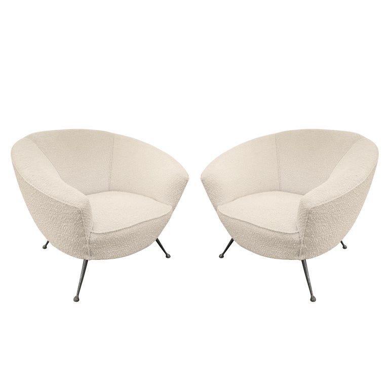Pair of Rounded Italian Mid-Century Lounge Chairs For Sale at 1stDibs