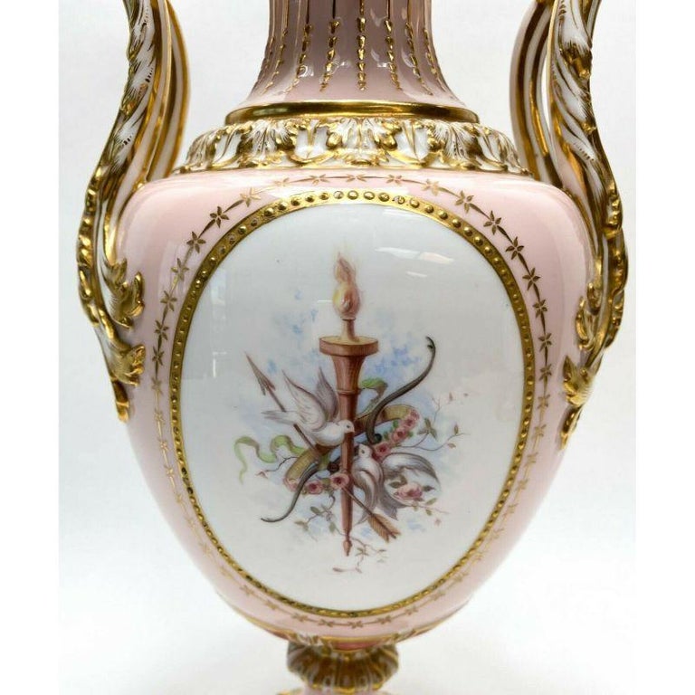 Pair of Royal Crown Derby Pink Porcelain Lidded Urn with Bronze Lids ...