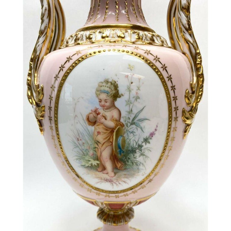 Pair of Royal Crown Derby Pink Porcelain Lidded Urn with Bronze Lids ...