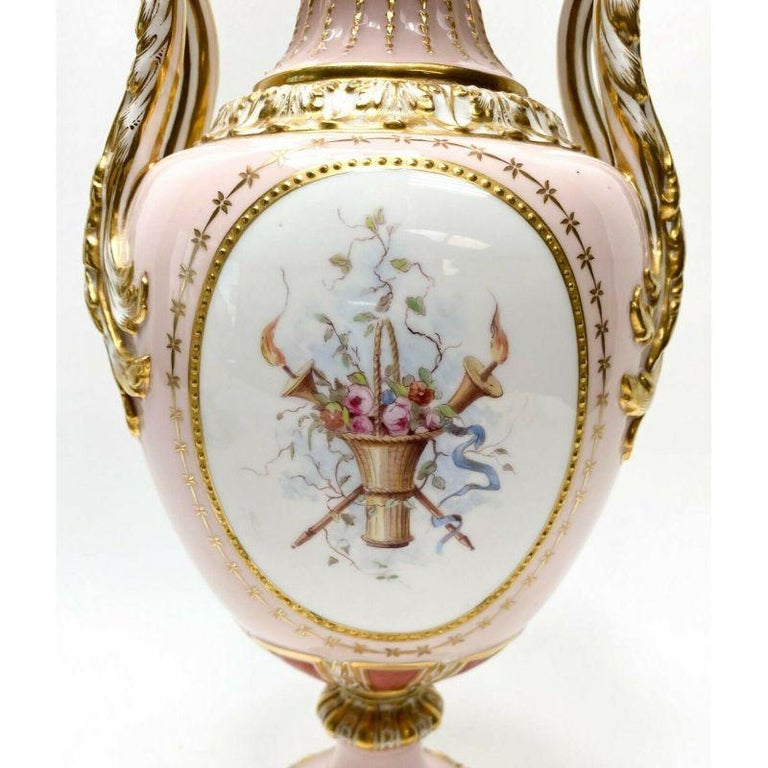 Pair of Royal Crown Derby Pink Porcelain Lidded Urn with Bronze Lids ...