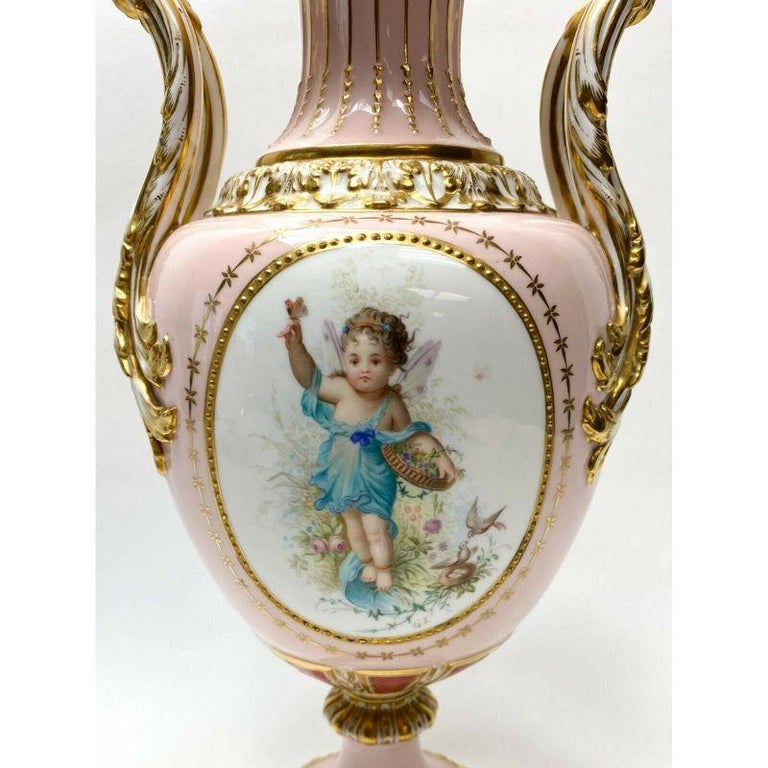 Pair of Royal Crown Derby Pink Porcelain Lidded Urn with Bronze Lids ...