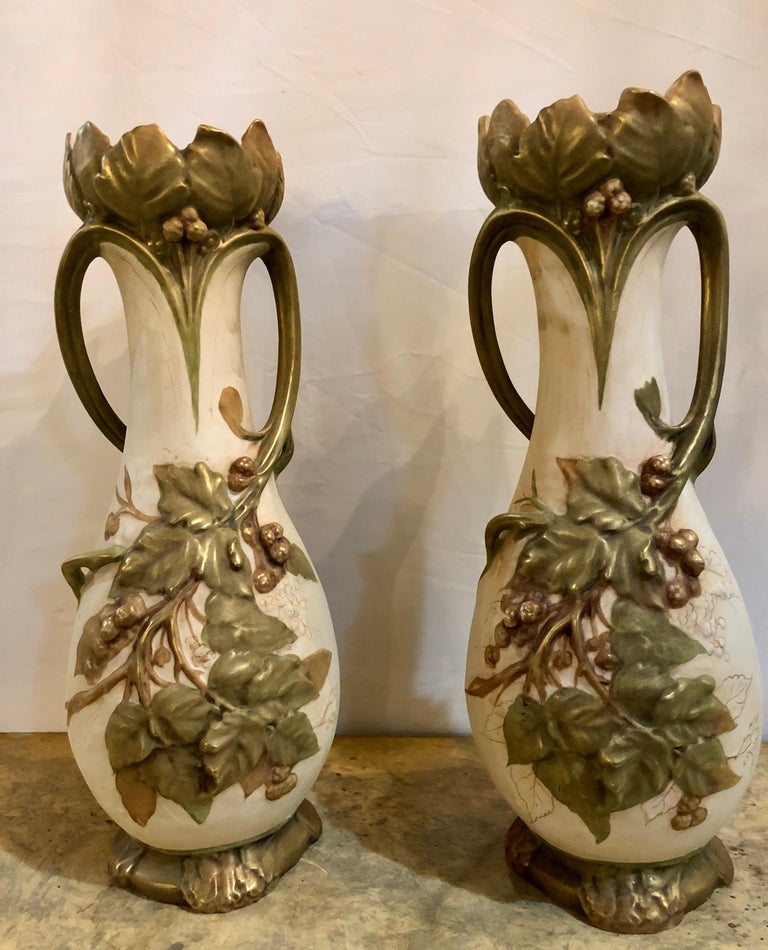 Pair of Royal Dux Flower Vases or Centerpieces, Art Nouveau Era For ...