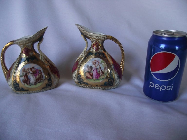Pair of Royal Vienna Pitchers, Vases, Beehive Marked For Sale at 1stDibs