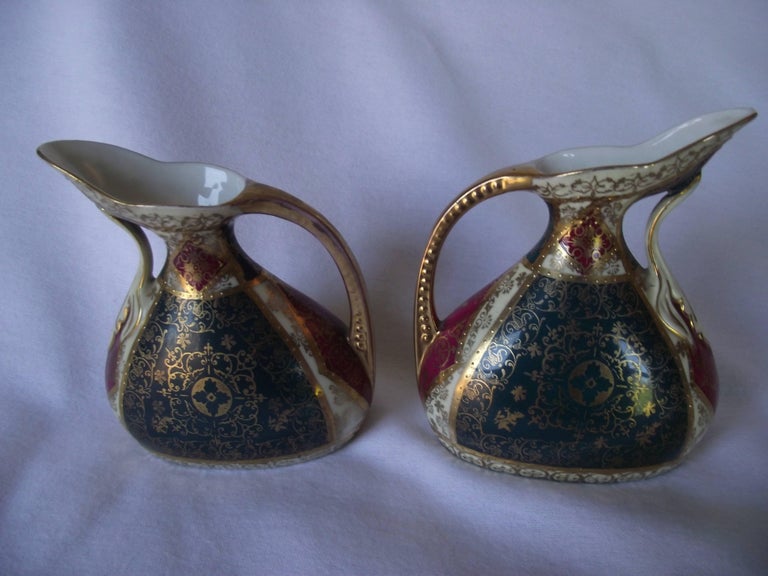 Pair of Royal Vienna Pitchers, Vases, Beehive Marked For Sale at 1stDibs