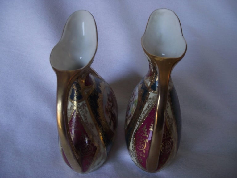 Pair of Royal Vienna Pitchers, Vases, Beehive Marked For Sale at 1stDibs