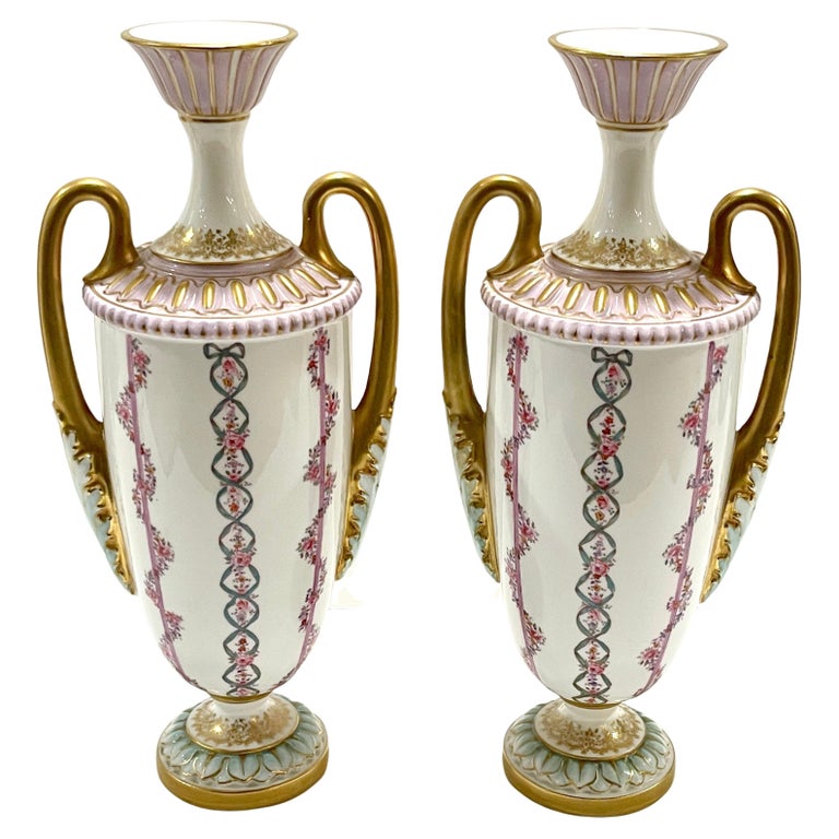Pair of Royal Worcester Transitional Neoclassical Style Vases, England ...