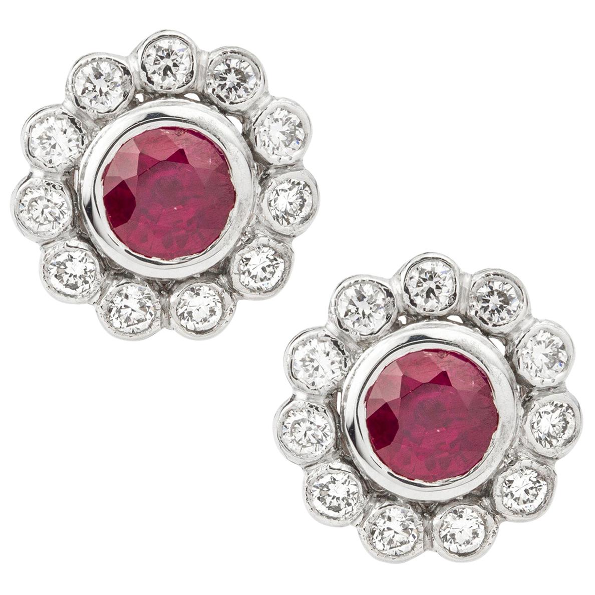 Ruby and Diamond Cluster Earrings For Sale at 1stDibs | ruby cluster ...