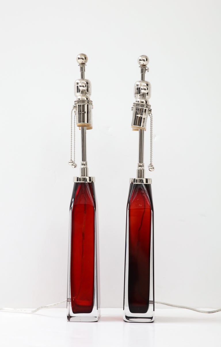 Pair of Ruby Red Crystal Lamps by Nils Landberg for Orrefors For Sale ...
