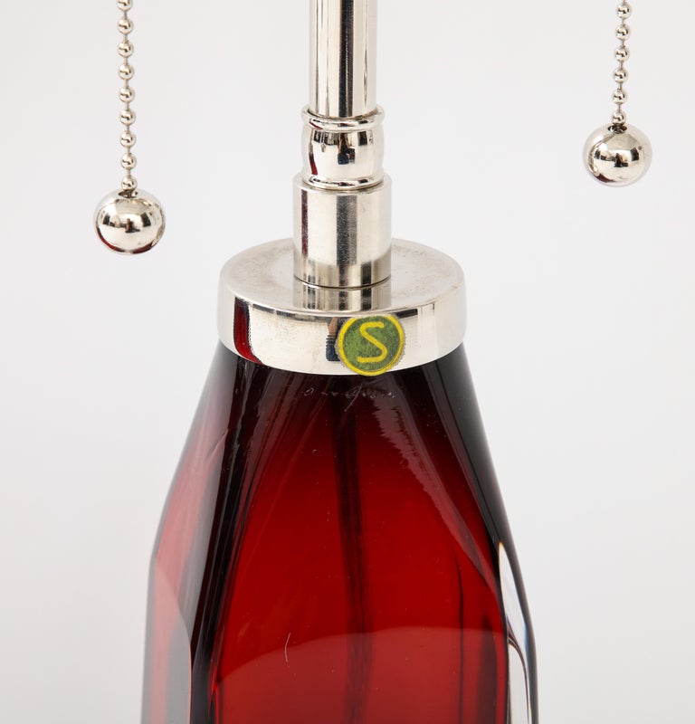 Pair of Ruby Red Crystal Lamps by Nils Landberg for Orrefors For Sale ...