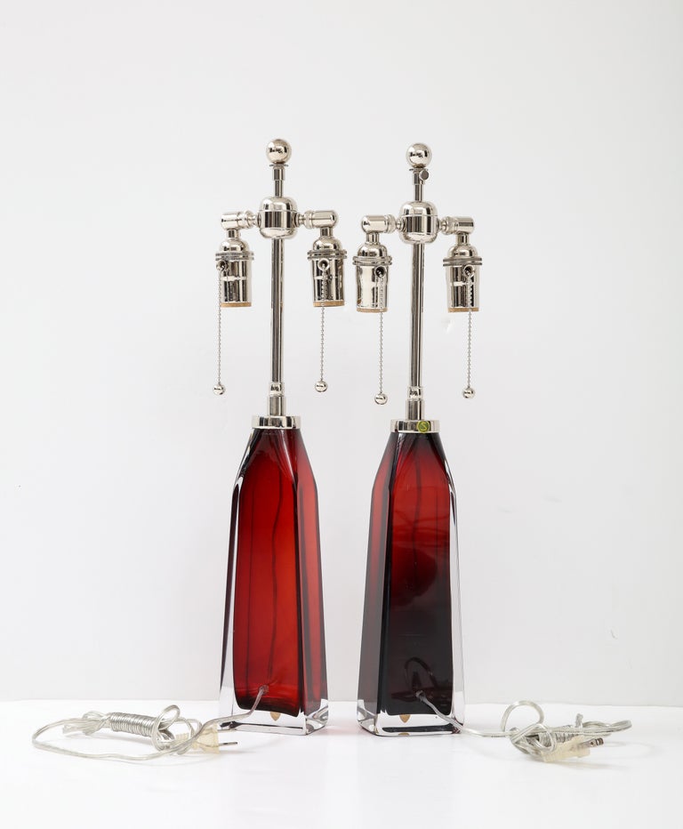 Pair of Ruby Red Crystal Lamps by Nils Landberg for Orrefors For Sale ...