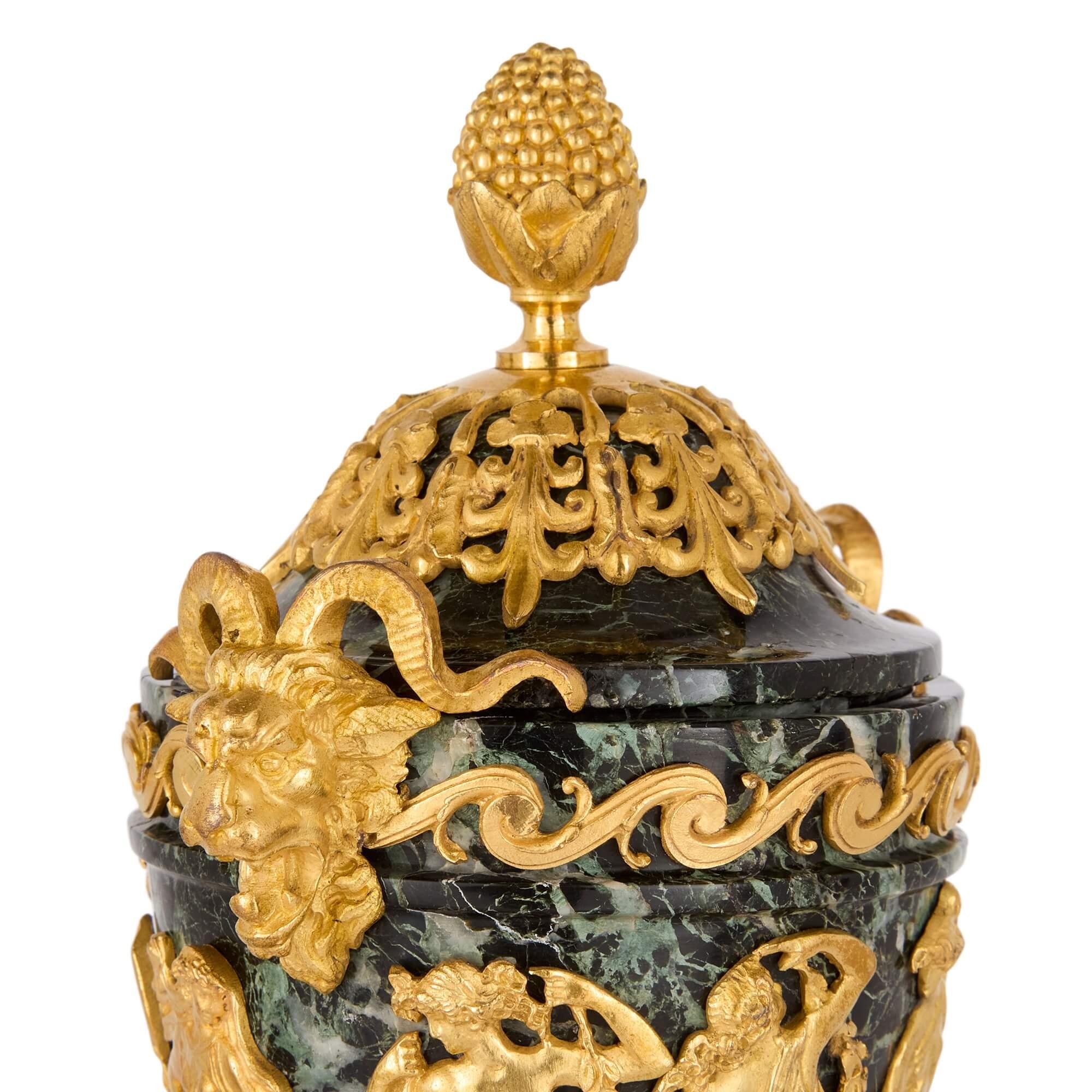 Pair of Russian Marble and Gilt-Bronze Urns with Covers For Sale at 1stDibs