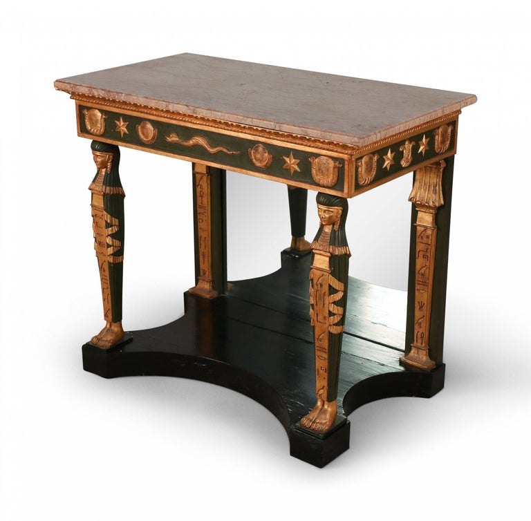 Pair of Russian Neoclassic Gilt and Green Console Tables For Sale at ...